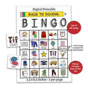 Back to School Bingo Board Game - Digital Printable PDF - Classroom ...