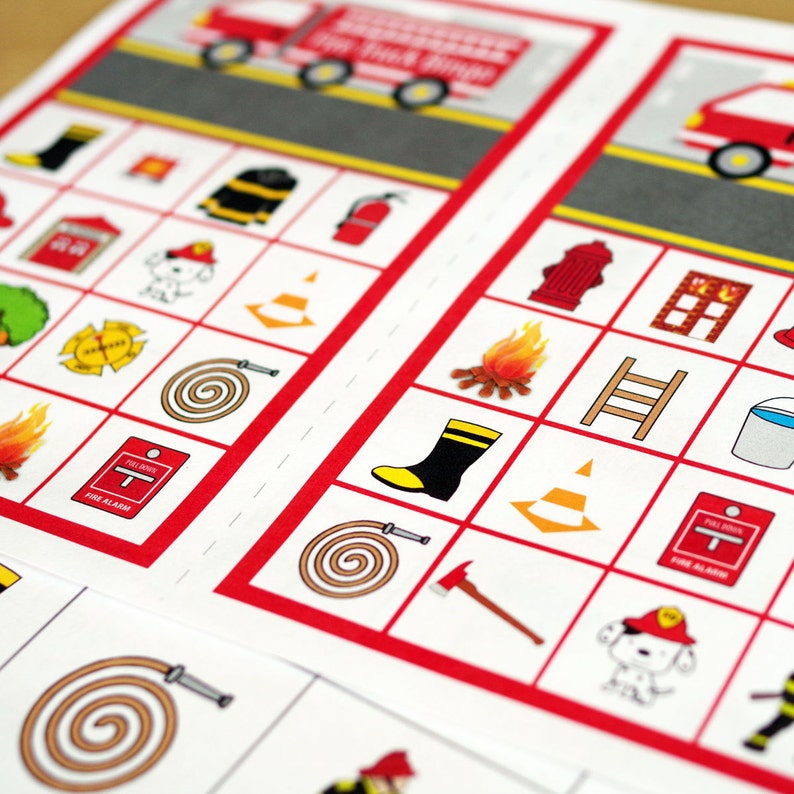 Fire Engine Truck Birthday Bingo Game Digital Printable PDF Matching or ...