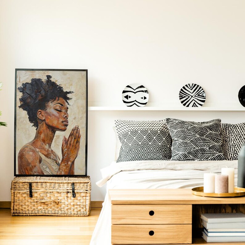 Praying Girl Wall Art, Praying Woman Portrait, African American Woman ...