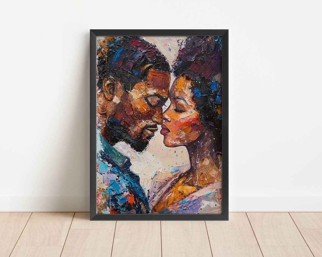 Black Couple Wall Art - African American Love Art for Valentine's Day ...