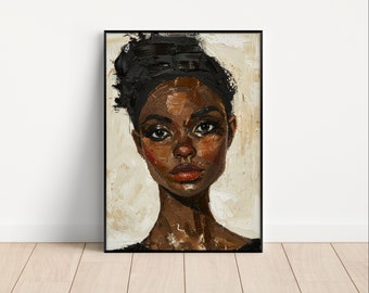 Black Girl Art Print, Brushstroke Painting, African American Wall Art Digital Download, Black ...