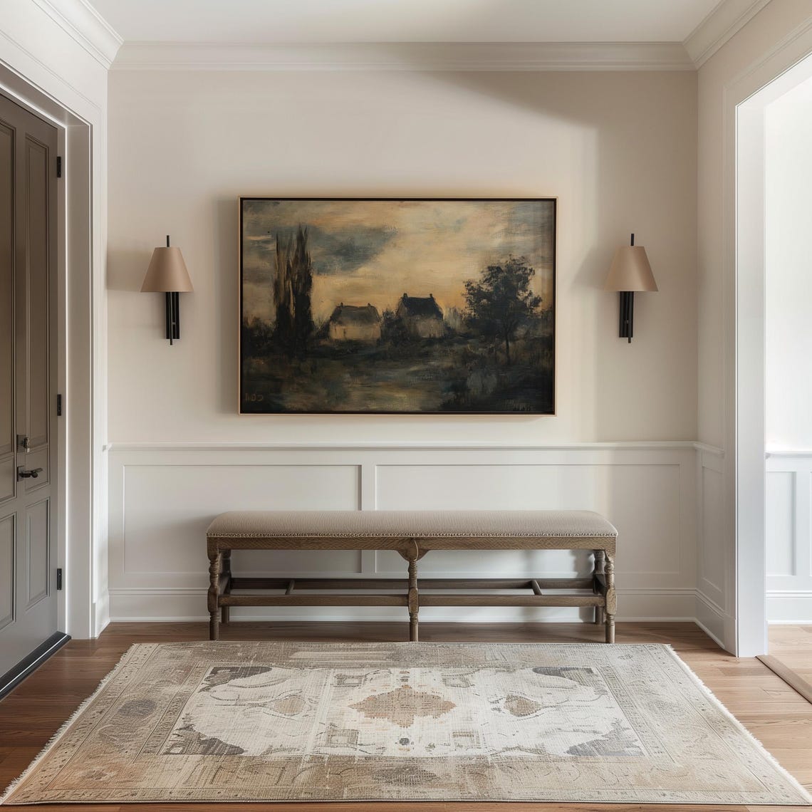 Vintage Antique English Homestead Oil Painting Digital Download, Muted ...
