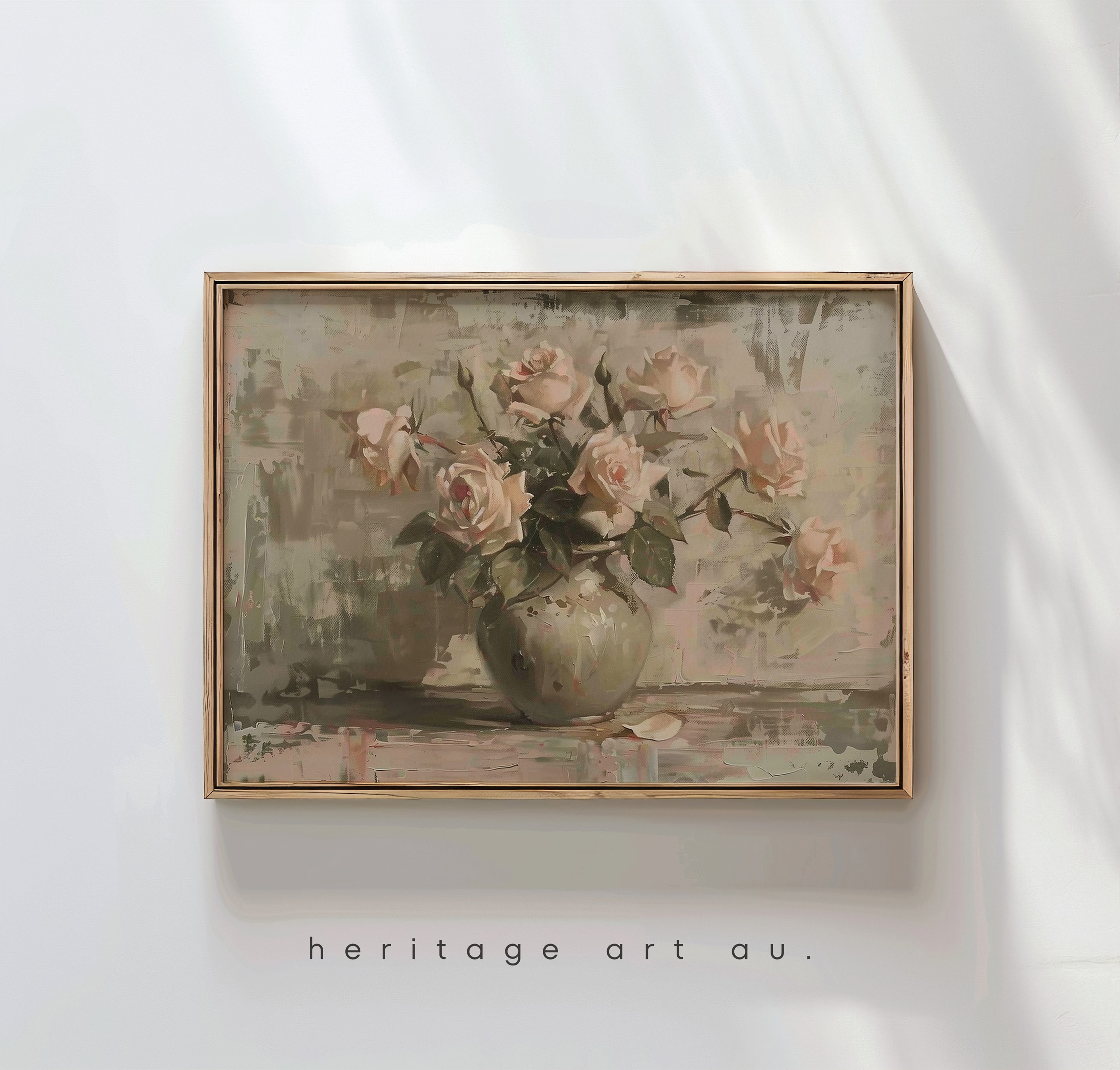 Roses Rustic Tones, Antique Vase Pink Roses, Farmhouse Wall Art Decor ...