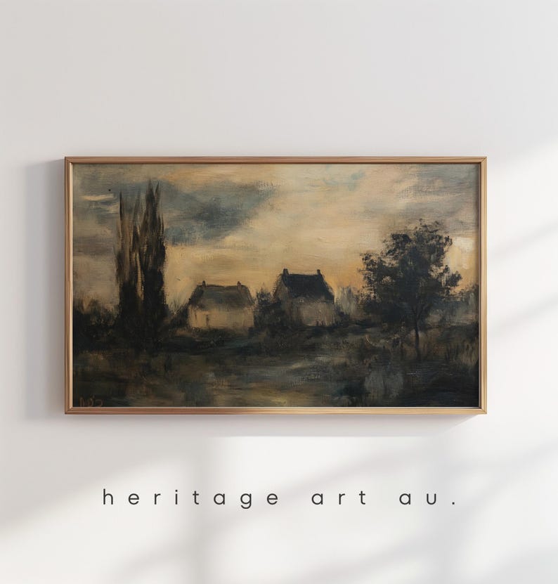 Vintage Antique English Homestead Oil Painting Digital Download, Muted ...