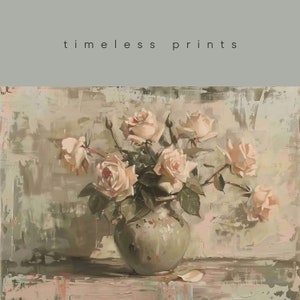 Roses Rustic Tones, Antique Vase Pink Roses, Farmhouse Wall Art Decor ...