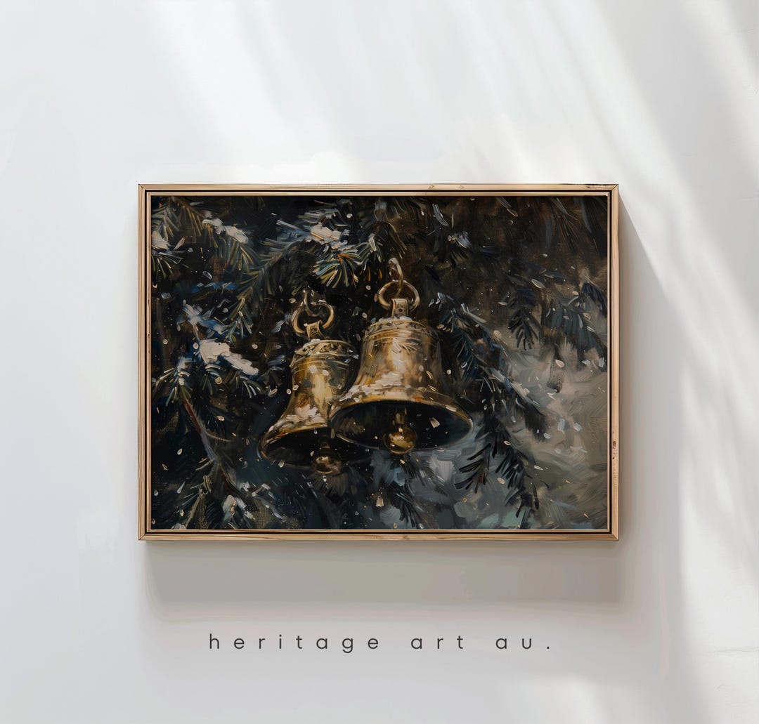 Vintage Christmas Jingle Bell Decor, Festive Brass Bells Oil Painting ...