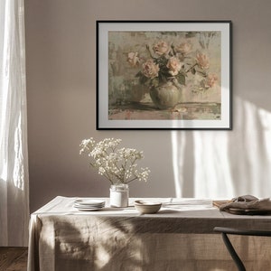 Roses Rustic Tones, Antique Vase Pink Roses, Farmhouse Wall Art Decor ...