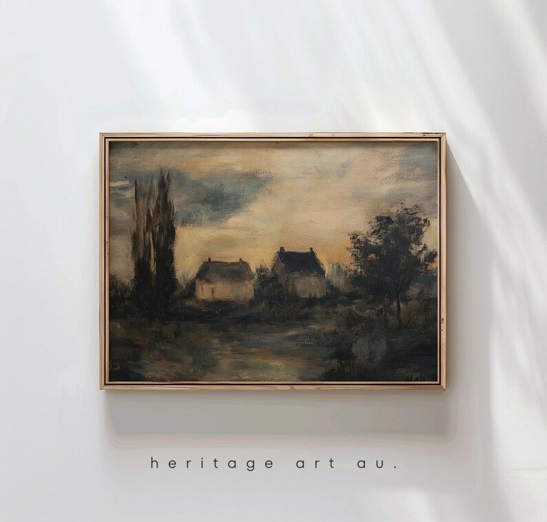 Vintage Antique English Homestead Oil Painting Digital Download, Muted ...