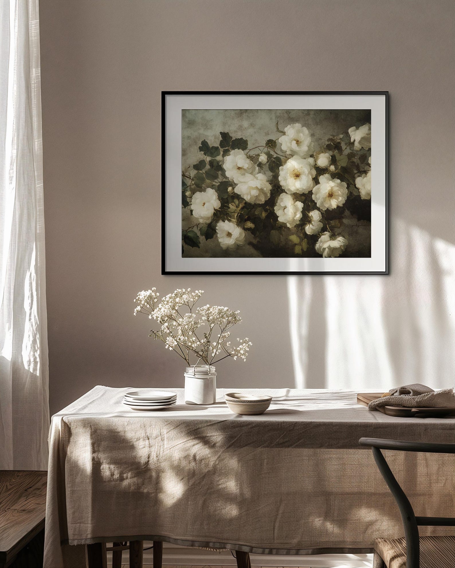 Vintage Antique White Roses Oil Painting Digital Download, Roses Vase ...