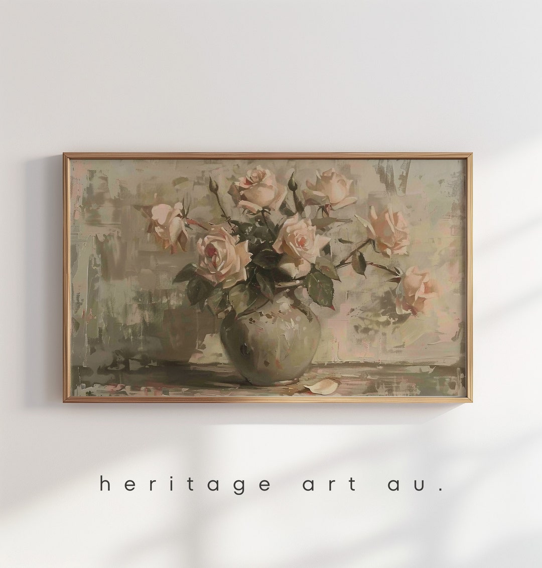 Roses Rustic Tones, Antique Vase Pink Roses, Farmhouse Wall Art Decor ...