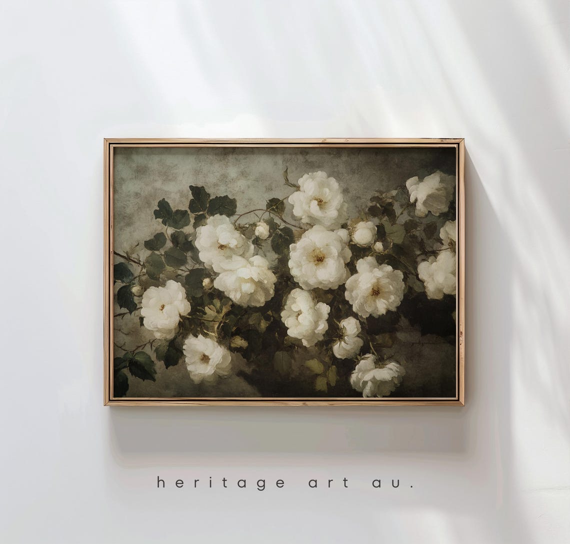 Vintage Antique White Roses Oil Painting Digital Download, Roses Vase ...
