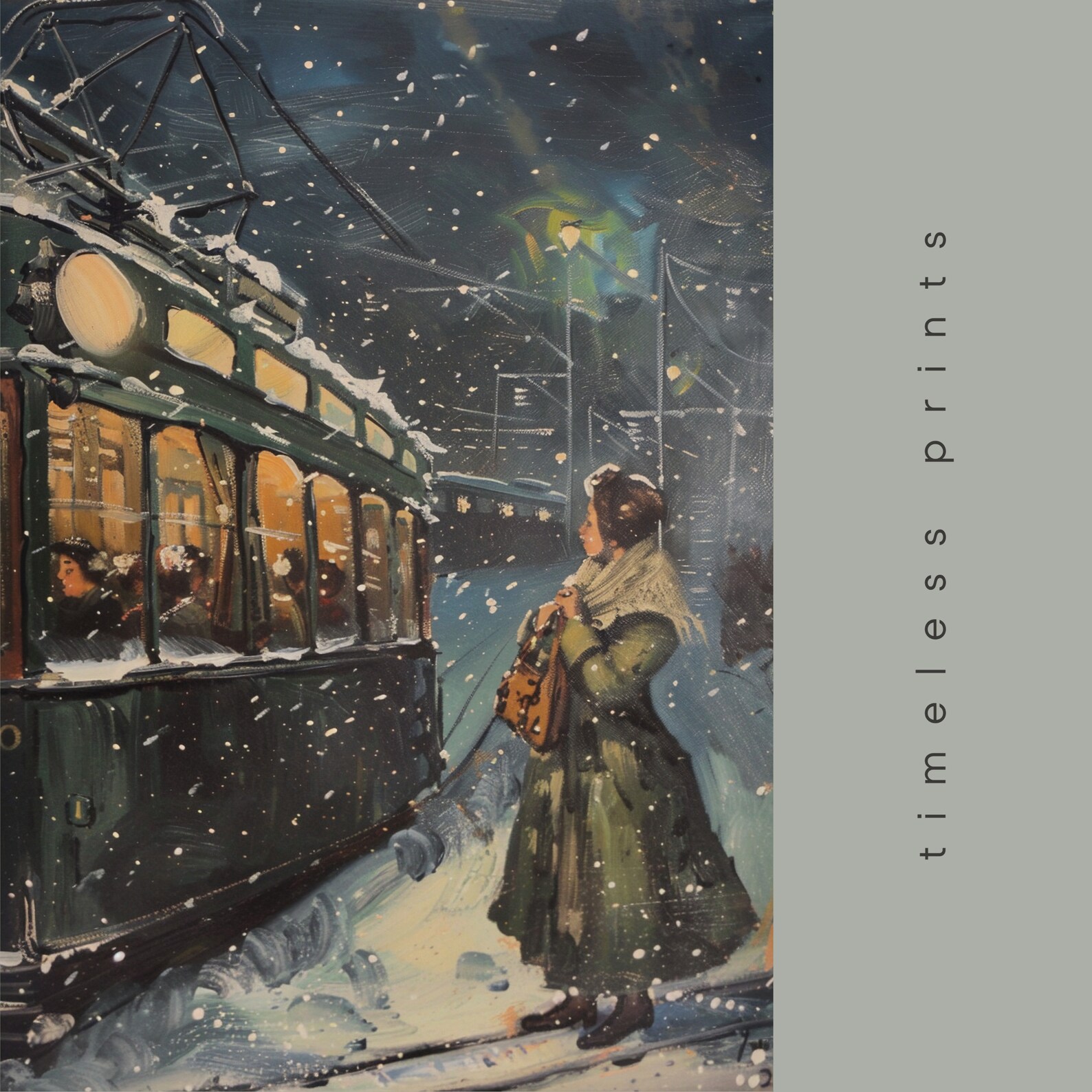 Winter Tram Car Snow Digital Download, Oil Painting, Vintage Home Decor ...