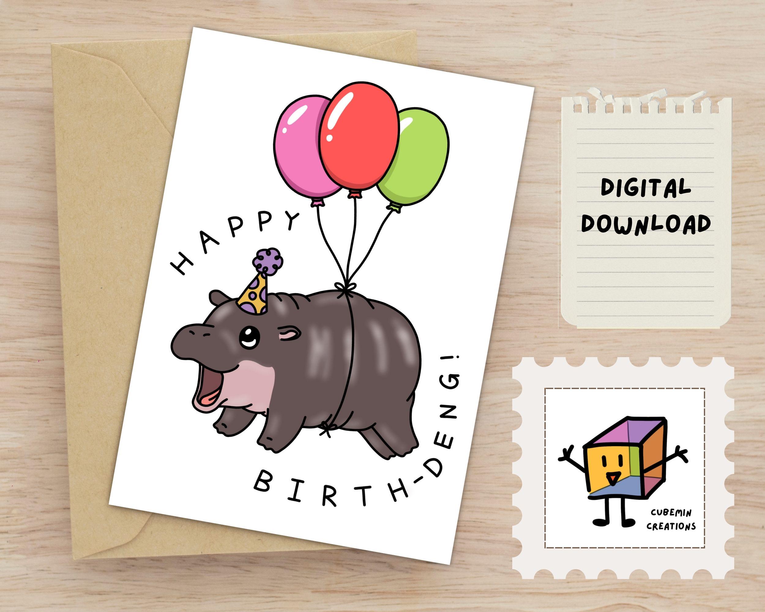 Moo Deng Printable Birthday Card | Digital Download | 5 X 7 Greeting ...