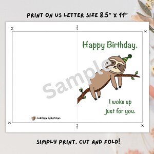 Sleepy Sloth Printable Birthday Card Digital Download 5 X 7 Greeting ...