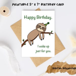 Sleepy Sloth Printable Birthday Card Digital Download 5 X 7 Greeting ...