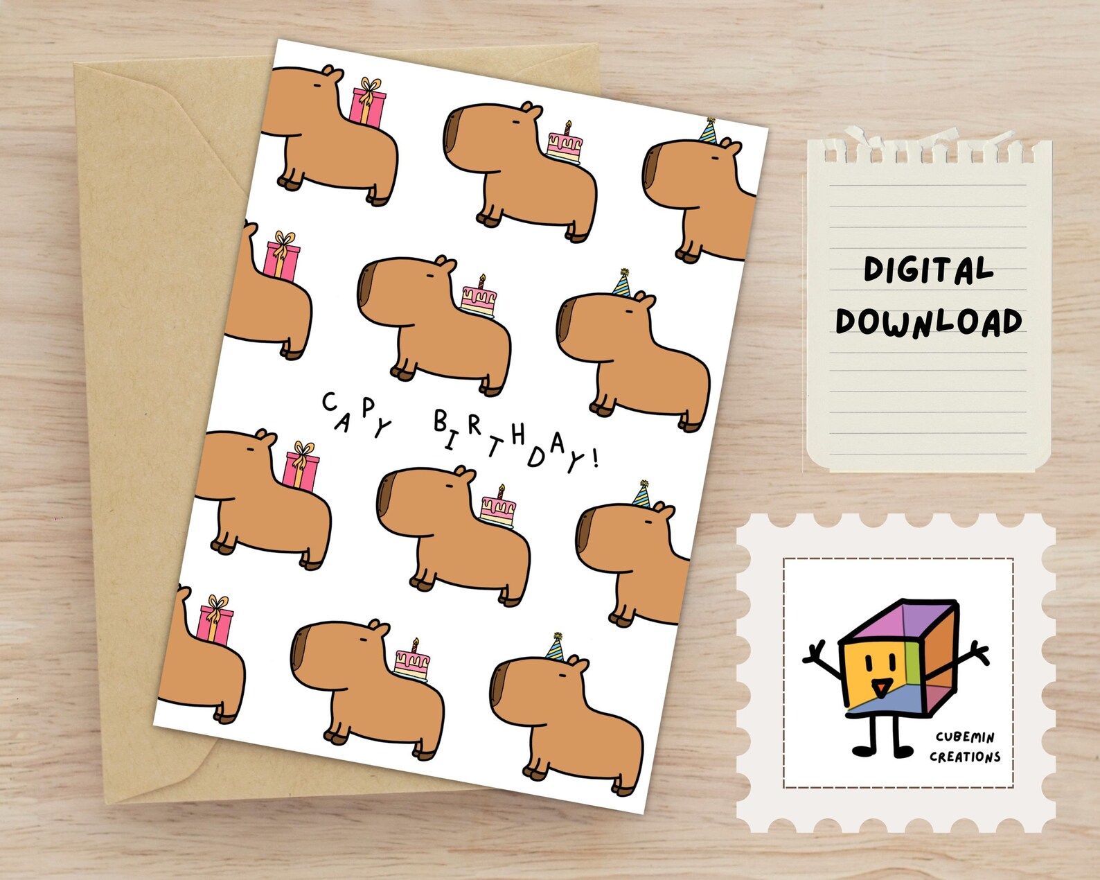 Capybara Printable Birthday Card | Digital Download | 5 X 7 Greeting ...