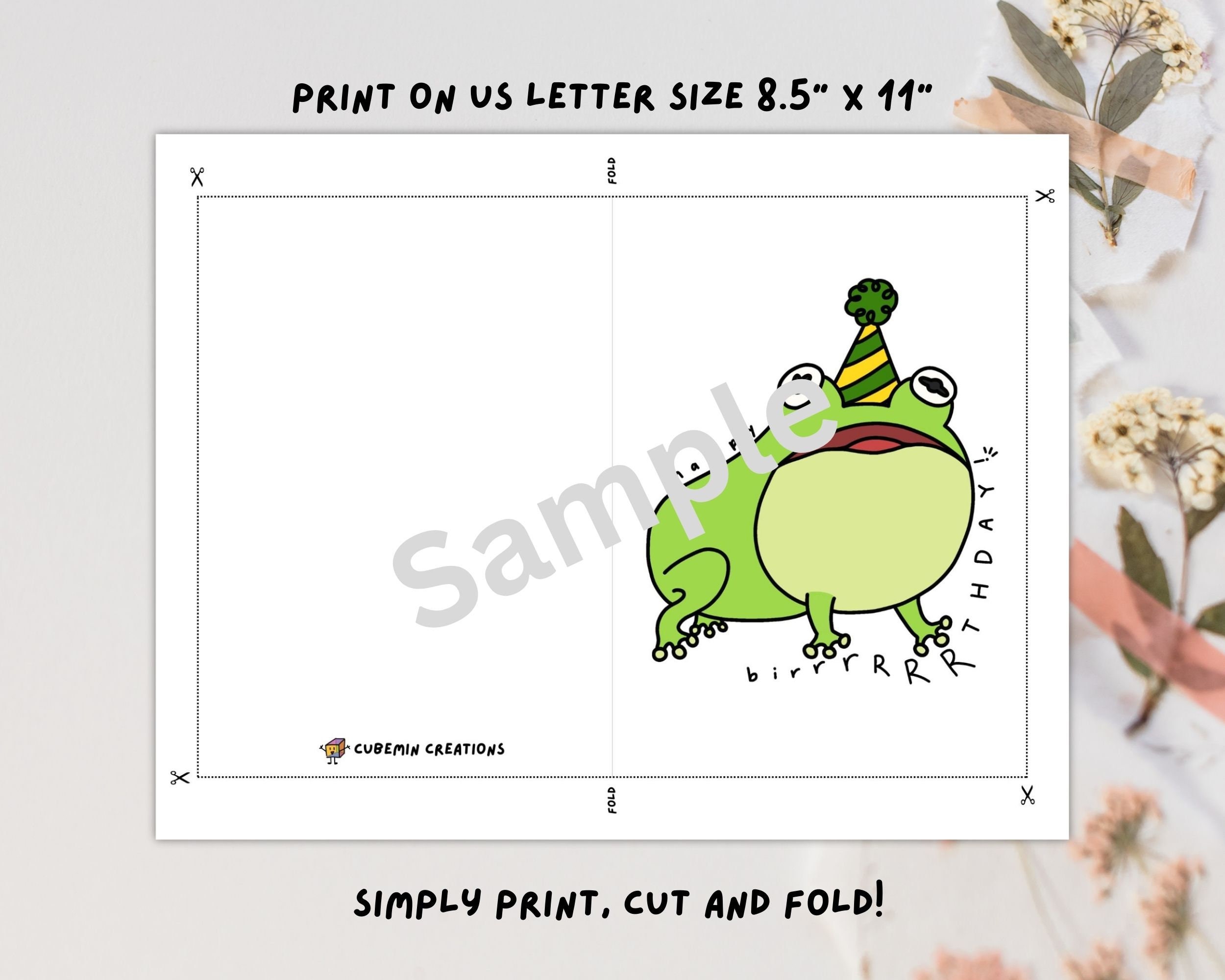 Funny Frog Printable Birthday Card Digital Download 5 X 7 Greeting Card ...