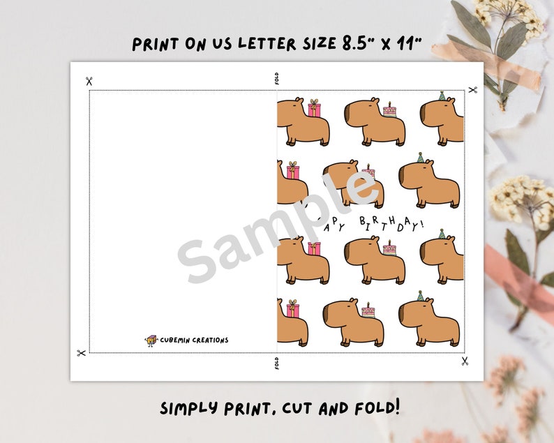 Capybara Printable Birthday Card | Digital Download | 5 X 7 Greeting ...