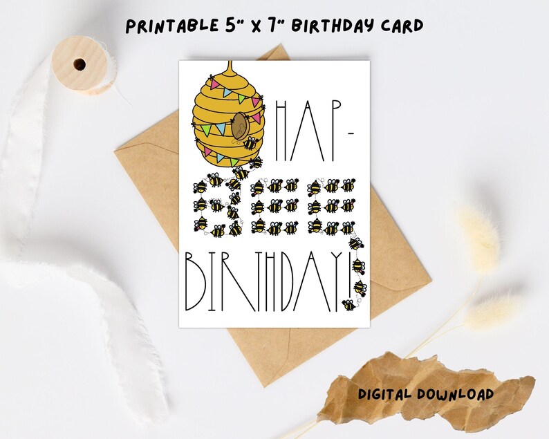 Hap-bee Birthday Printable Birthday Card | Digital Download | 5 X 7 ...