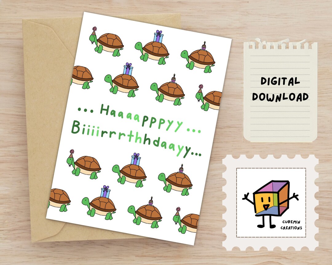 Turtle Printable Birthday Card Digital Download 5 X 7 Greeting Card ...