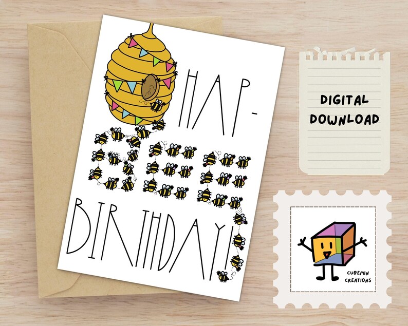 Hap-bee Birthday Printable Birthday Card | Digital Download | 5 X 7 ...