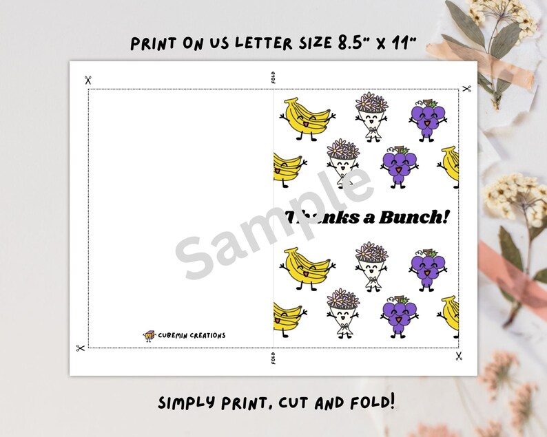 Thanks a Bunch Printable Gratitude Card Digital Download 5 X 7 Greeting ...