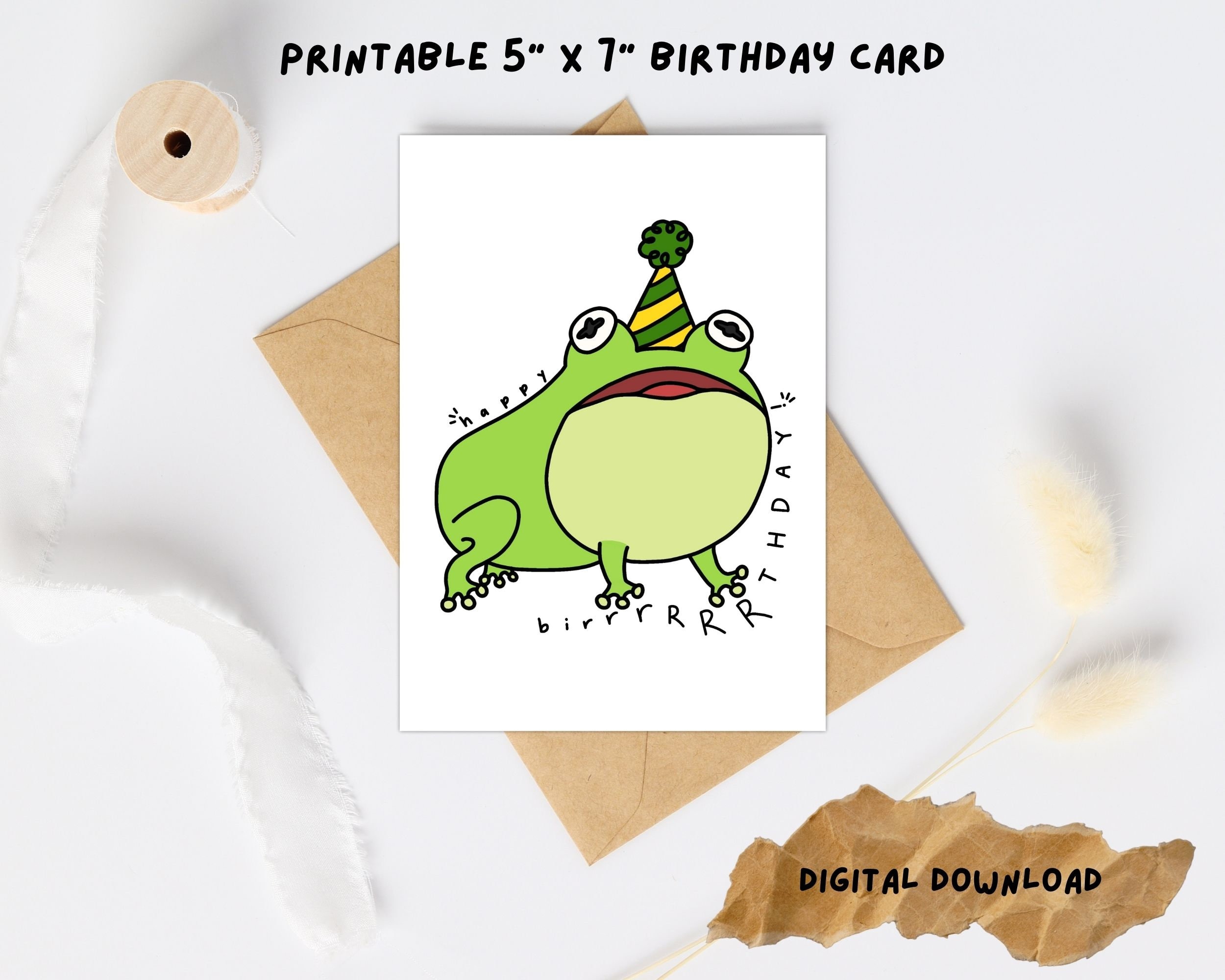 Funny Frog Printable Birthday Card Digital Download 5 X 7 Greeting Card ...