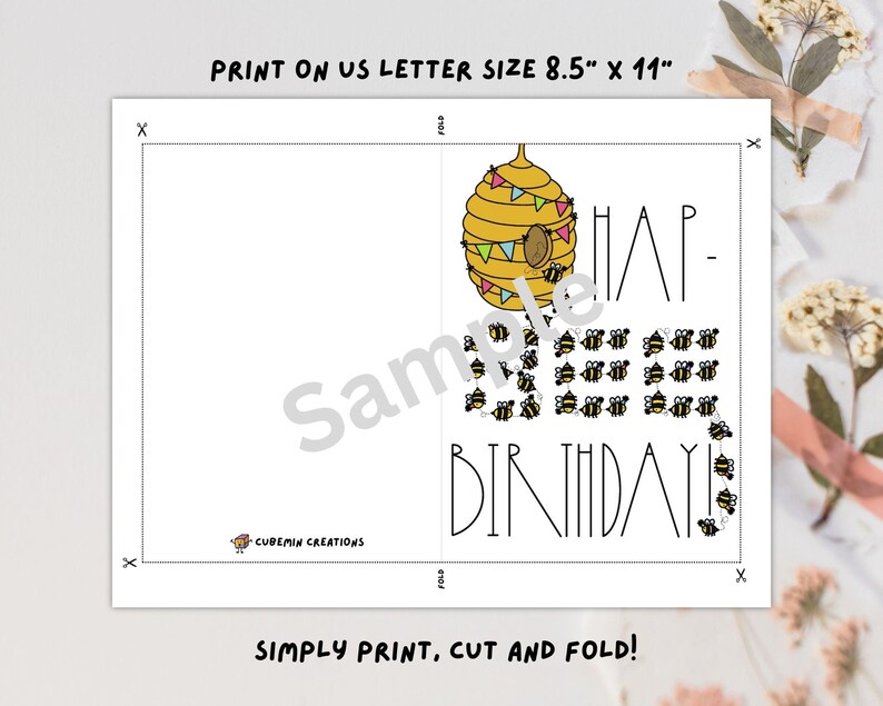 Hap-bee Birthday Printable Birthday Card | Digital Download | 5 X 7 ...