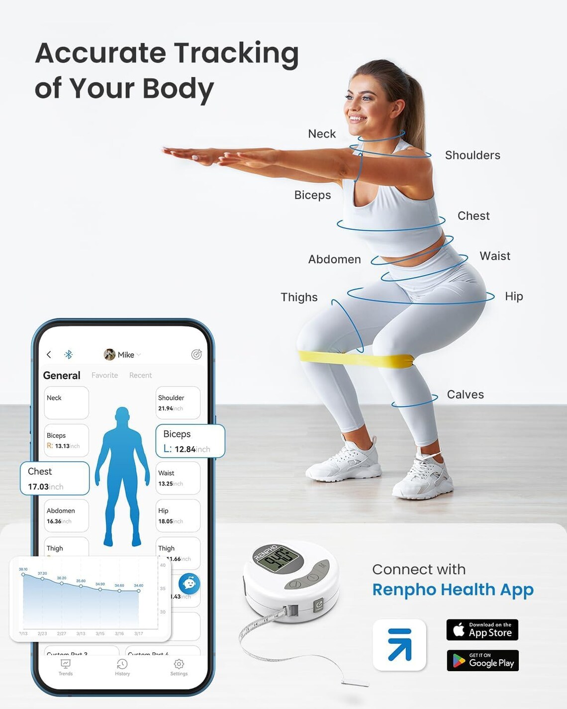 Smart Tape Measure, Bluetooth Digital Measuring Tape With Lock Hook ...