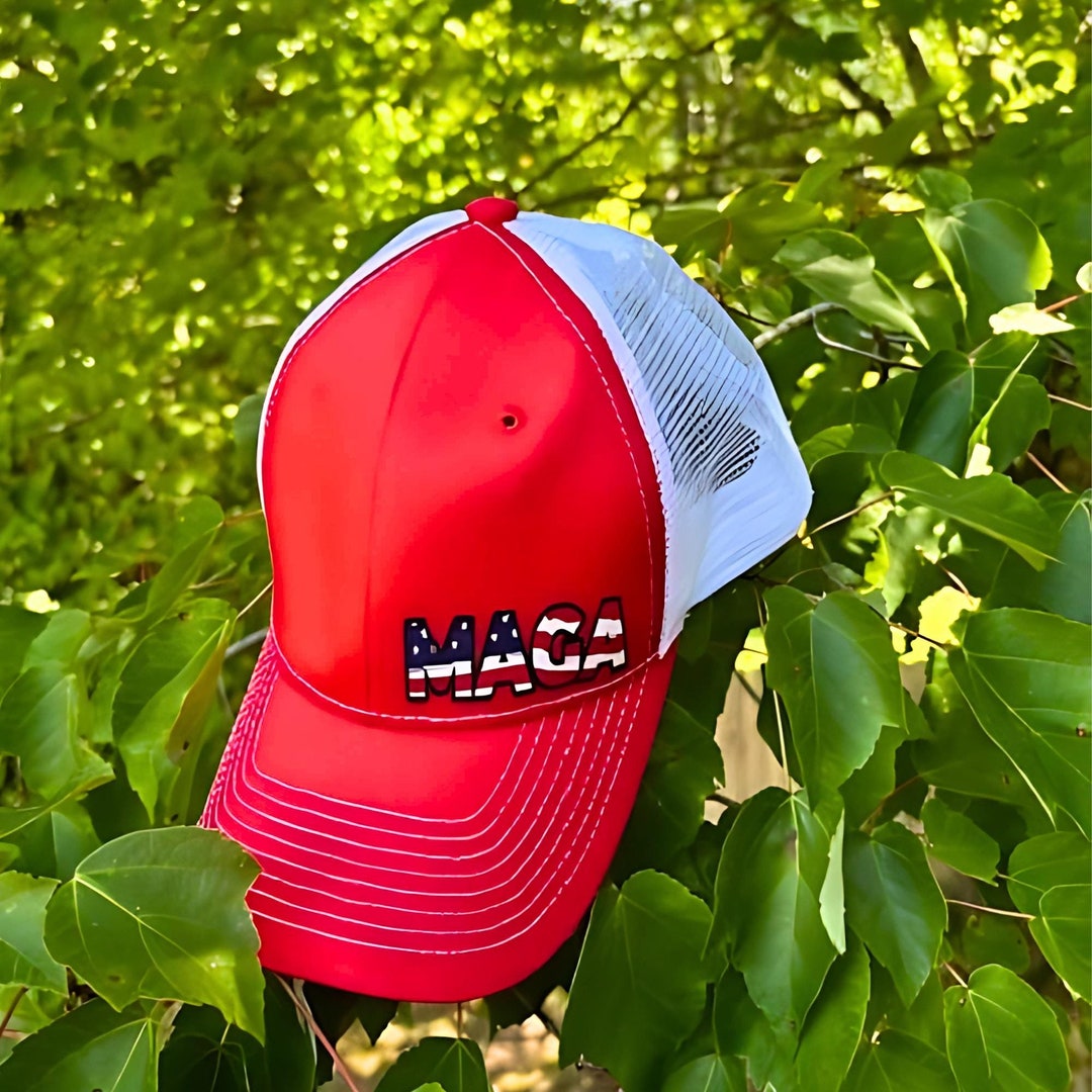 Handmade Red MAGA Hat: American Flag Design, Adjustable Snapback - Etsy