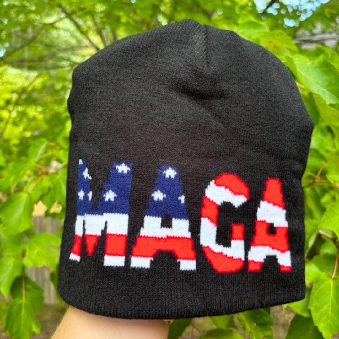 Unisex MAGA Knit Beanie, Trump Supporter Winter Hat, Trump White ...