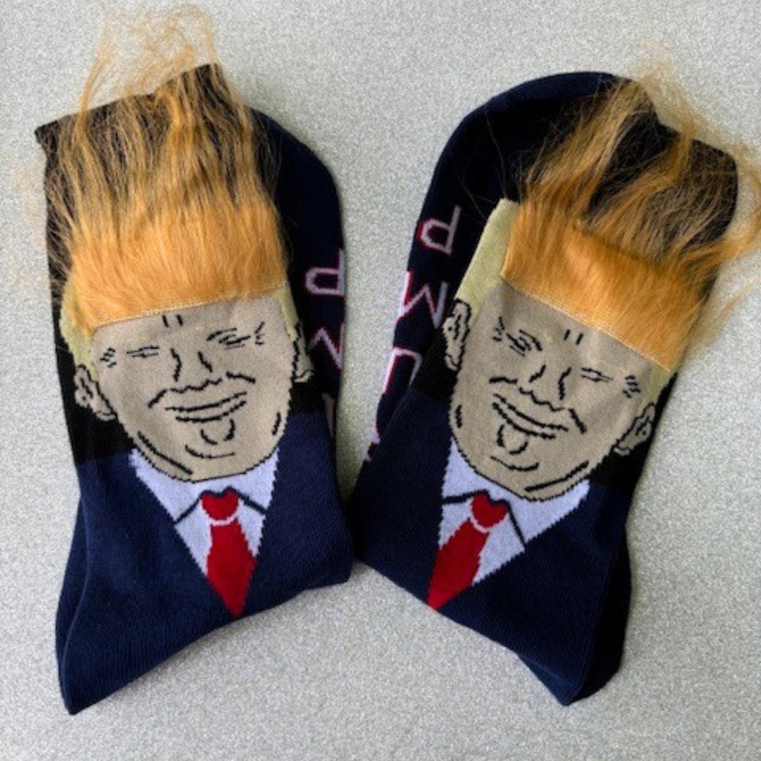 Trump Socks With Synthetic Hair, Funny Political Dress Socks, MAGA Gift ...