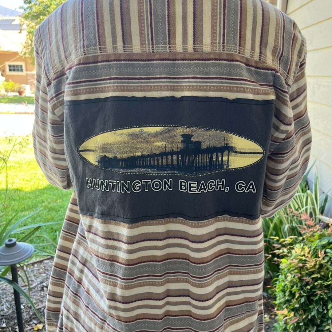 Huntington Beach Califorina Flannel Shirt Ucycled One of a Kind Unsex ...