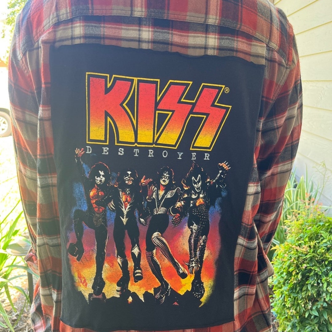 Kiss Destroyer Flannel Shirt Upcycled One of a Kind Unisex XL X-large ...