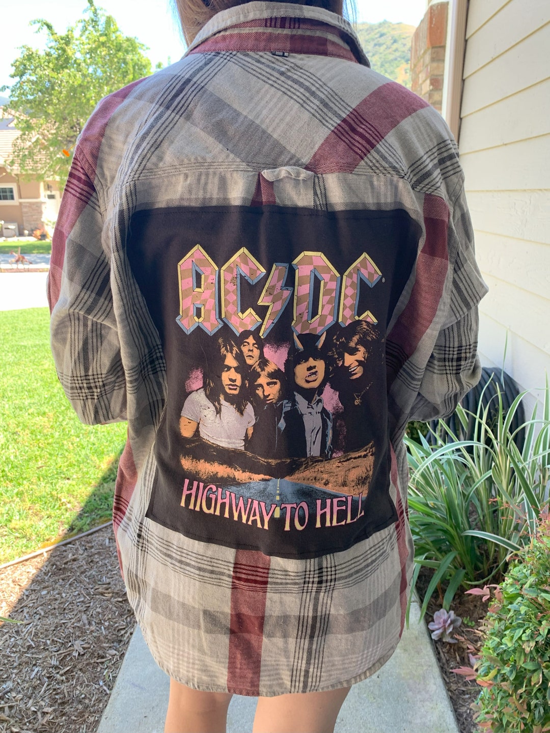 ACDC AD/DC Flannel Shirt Reworked Upcycled One-of-a-kind Men's / Unisex ...