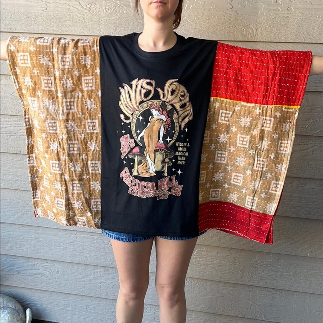 Janis Joplin Upcycled Kantha Tunic Top Shirt OS Handmade Bohemian - Etsy