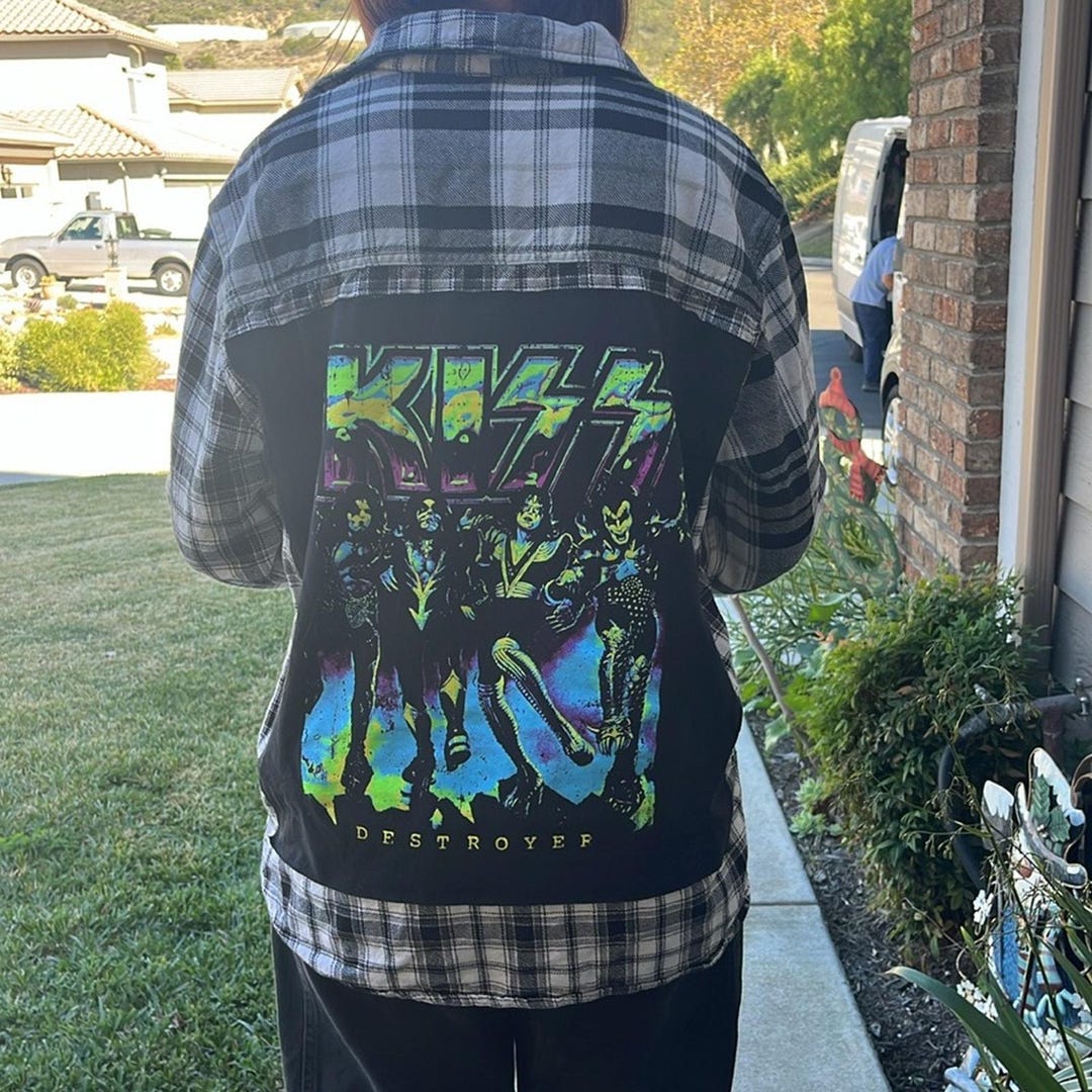 KISS Upcycled Flannel Shirt Unisex Size Medium M - Etsy