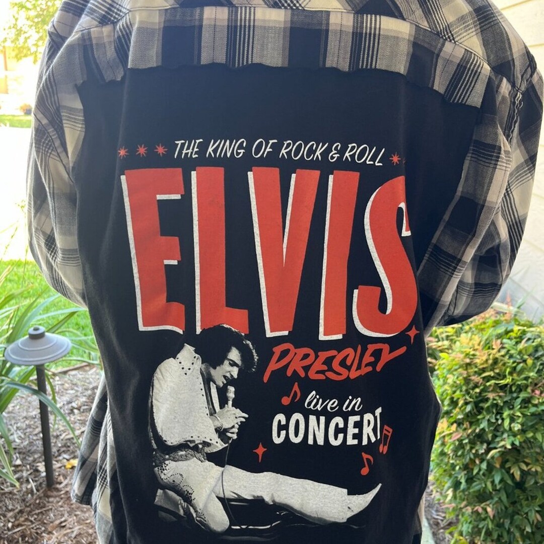 Elvis Presley Flannel Shirt Upcycled One of a Kind Unisex Large - Etsy