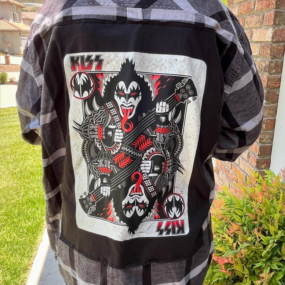 KISS Kiss Upcycled Flannel Shirt Unisex Size XXL Handmade - Etsy