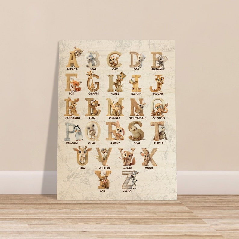Wooden Alphabet Animal Print Wall Art - Nursery Decor A-Z and 1-100 - Etsy