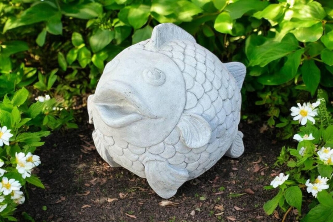Concrete Fish Sculpture, Garden Sea Decoration, Home Stone Fish Figure ...