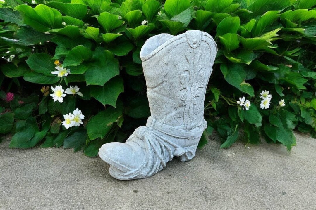 Planter Cowboy Boot Figure, Detailed Flowers Pot Sculpture, Concrete ...