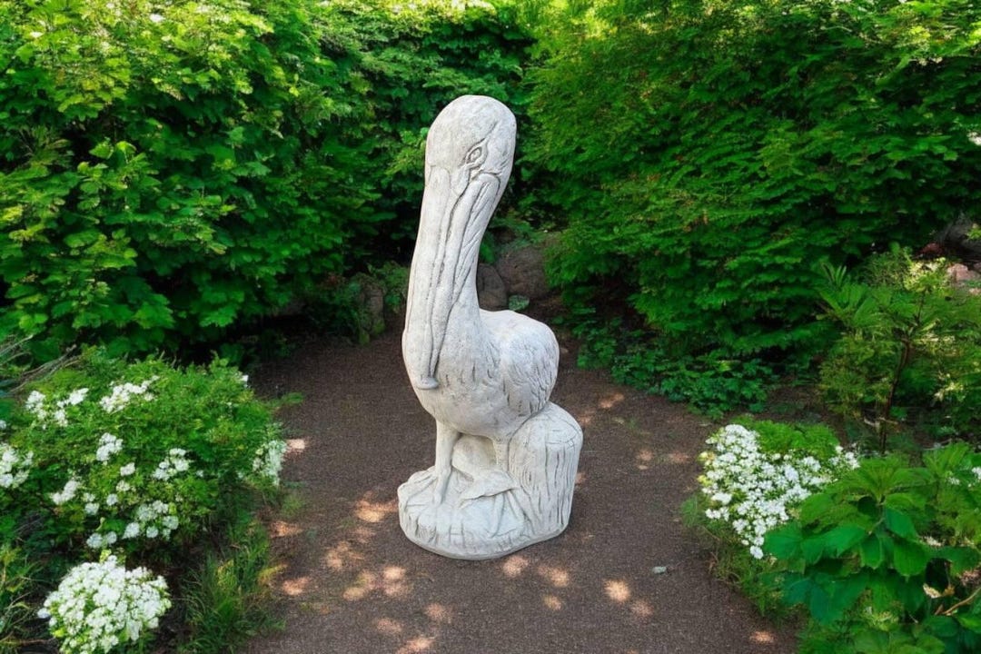 Concrete Pelican Large Figure, Tropical Pelican Bird Figurine, Yard ...