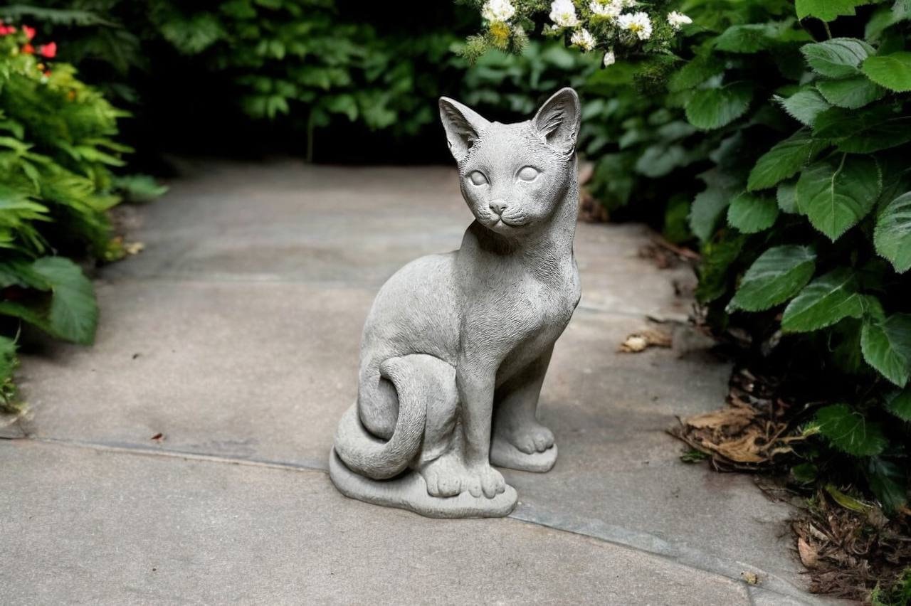 Cement Sitting Cat Figure, Concrete Pet Memorial Statue, Detailed Solid ...