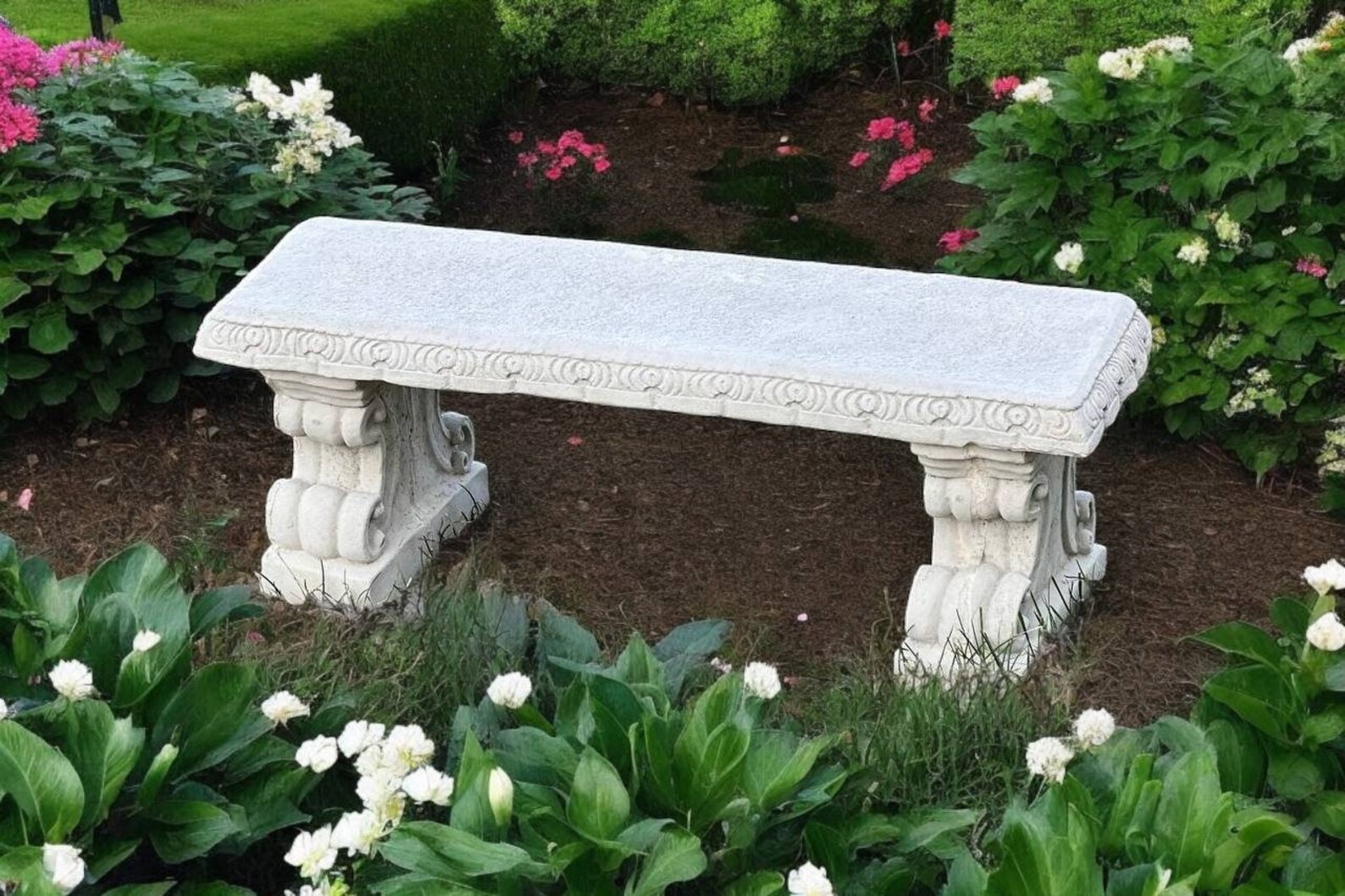 Concrete Bench Statue, Solid Outdoor Bench Figurine, Stone Yard ...