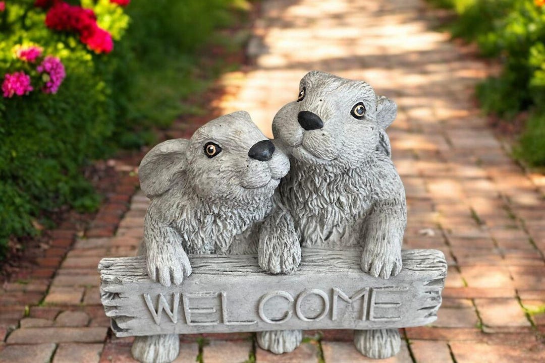 Rabbits With Welcome Sign, Concrete Animals Idea, Outside Home Sign ...