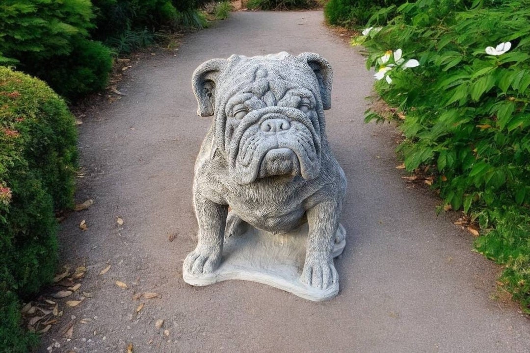 French Bulldog Figure, Sitting Cement Frenchie Statue, Concrete Massive ...
