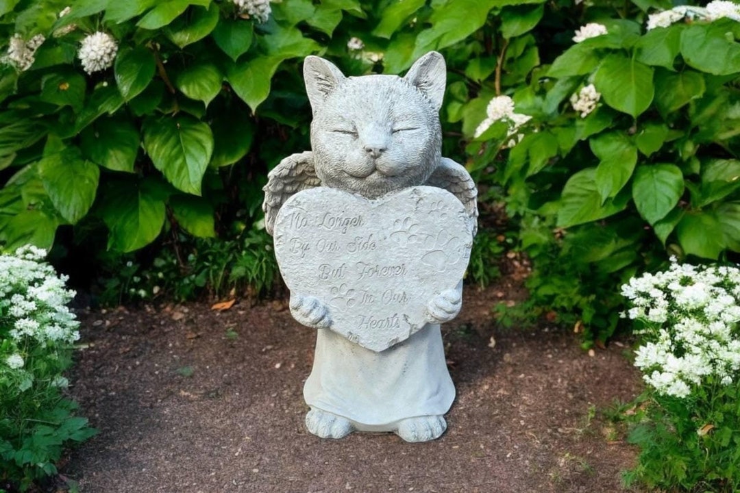 Stone Angel Cat Statue Concrete Pet Loss Figure Lawn Beton Animal ...
