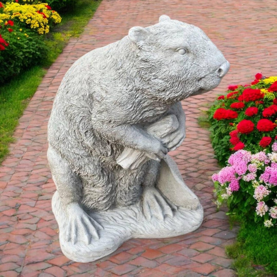Concrete Beaver Sculpture, Outdoor Animal Decor, Backyard Beaver ...