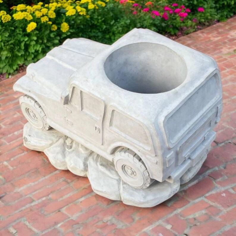 Outdoor Plant Pot, Jeep Planter Sculpture, Concrete Decor, Garden Gift ...